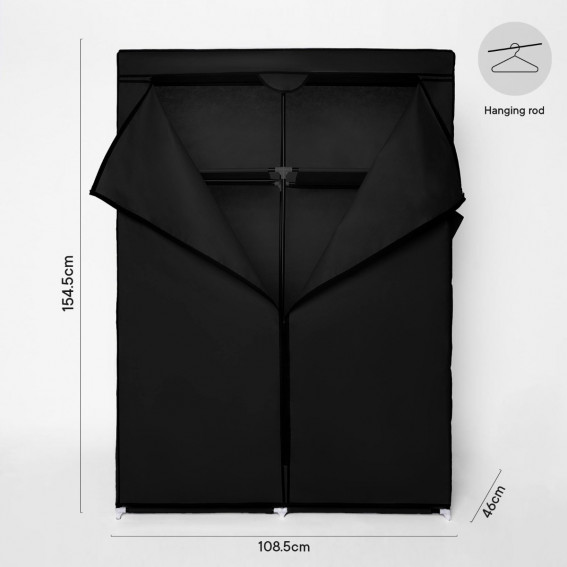 OHS Boston Zip Closure Fabric Double Wardrobe - Black