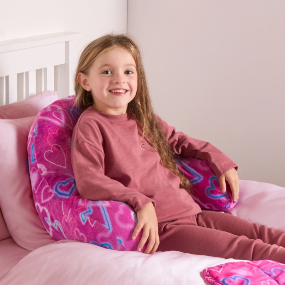OHS Kids Neon Hearts Fleece Cuddle Cushion - Pink