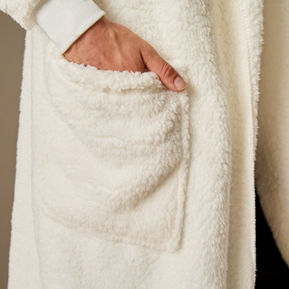 OHS Waterfall Teddy Fleece Long Length Cardigan - Cream