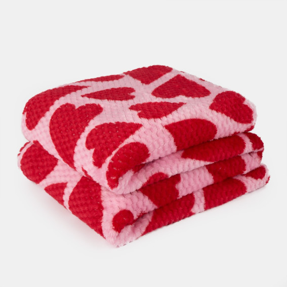 OHS Waffle Fleece Heart Print Throw - Pink/Red