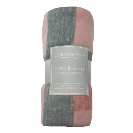 Dreamscene Tartan Check Fleece Throw, Blush Pink/Grey - 120 x 150 cm