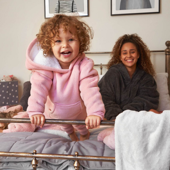 Dreamscene Kids Sherpa Fleece Pyjama Set, Blush - 8-11yrs
