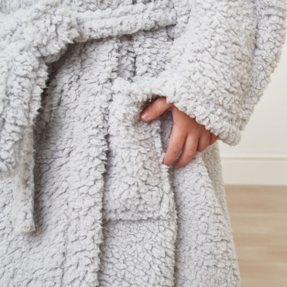 OHS Kids Teddy Fleece Bear Ears Dressing Gown - Grey