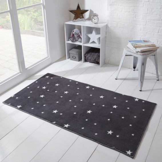 Dreamscene Star Print Rug, Charcoal - 60 x 120cm