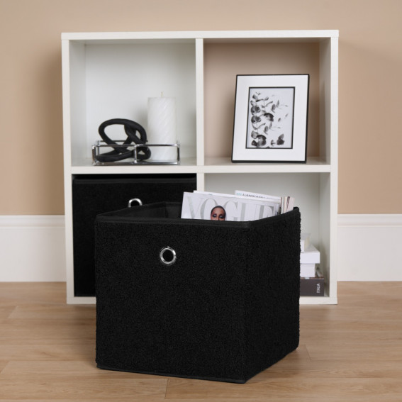 OHS Bouclé Cube Storage Boxes, 2 Pack - Black