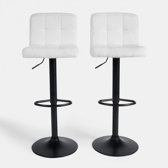 OHS Set of 2 Adjustable Bouclé Bar Stools - Cream