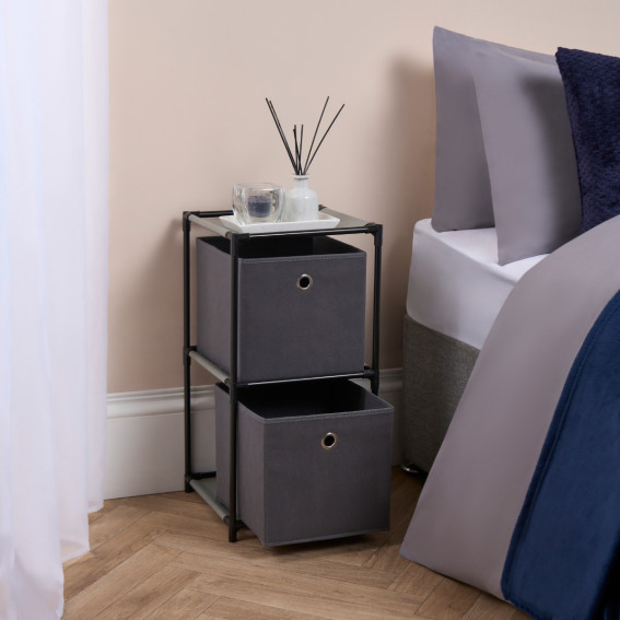 OHS 2 Cube Plastic Storage Rack with 2 Fabric Boxes - Grey