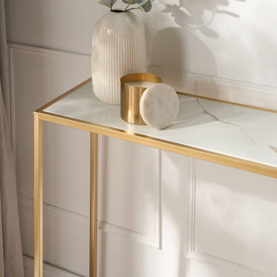 OHS Manhattan Marble Effect Rectangle Console Table - Gold/White