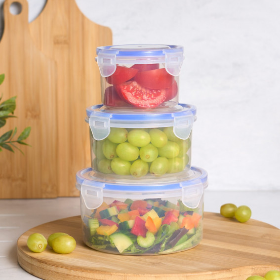 OHS Round Plastic Tupperware Set, 3 Piece - Clear