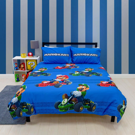 Nintendo Mario Kart Checkers Duvet Set - Blue