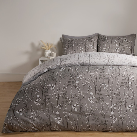 OHS Willow Branch Reversible Duvet Cover Set, Grey - Double