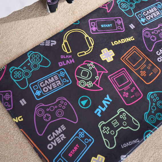 OHS Kids Washable Supersoft Gaming Rug - Black
