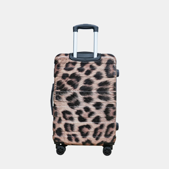 OHS 4 Wheel Leopard Print Hard Shell Suitcase, Natural - 3 Pack