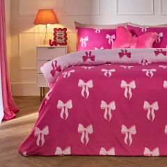 OHS Bow Print Reversible Duvet Cover Set - Pink/Hot Pink