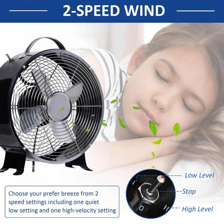 Homcom 26cm Metal Desk Fan - Black