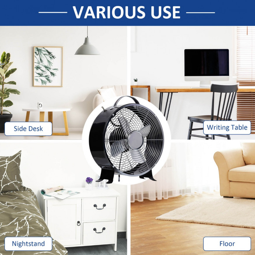 Homcom 26cm Metal Desk Fan - Black