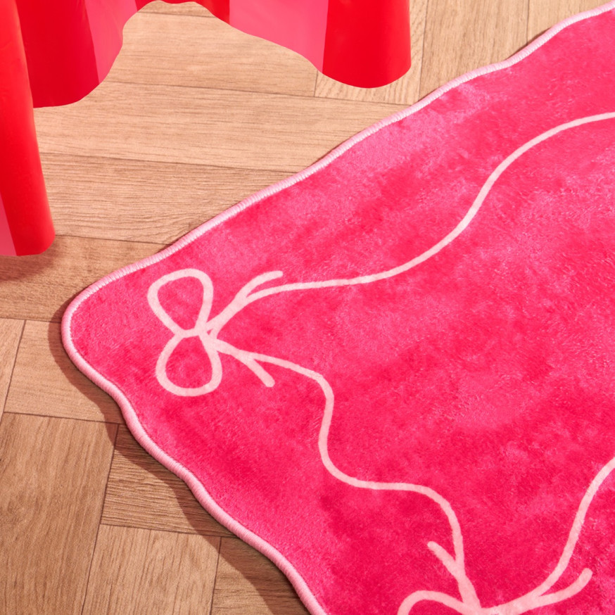 OHS Bow Print Velvet Bath Mat - Hot Pink