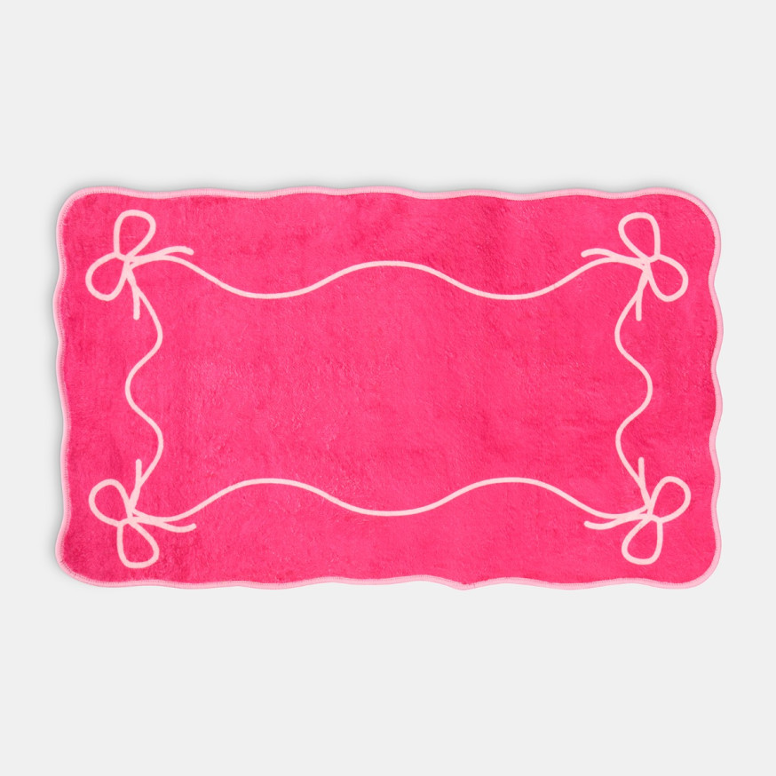 OHS Bow Print Velvet Bath Mat - Hot Pink