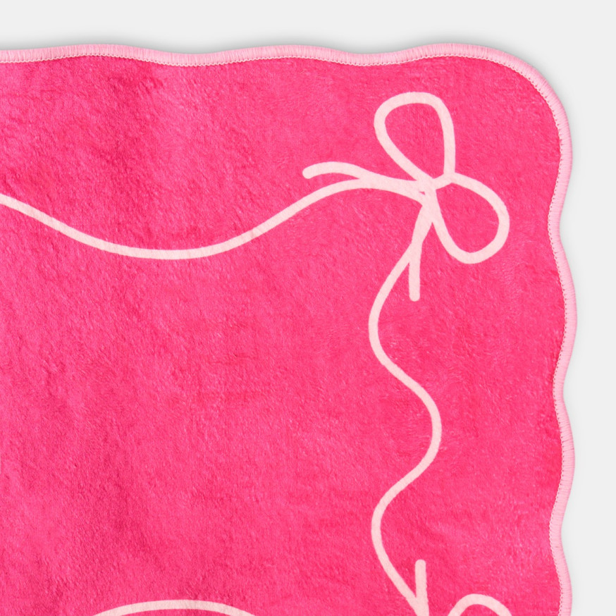 OHS Bow Print Velvet Bath Mat - Hot Pink