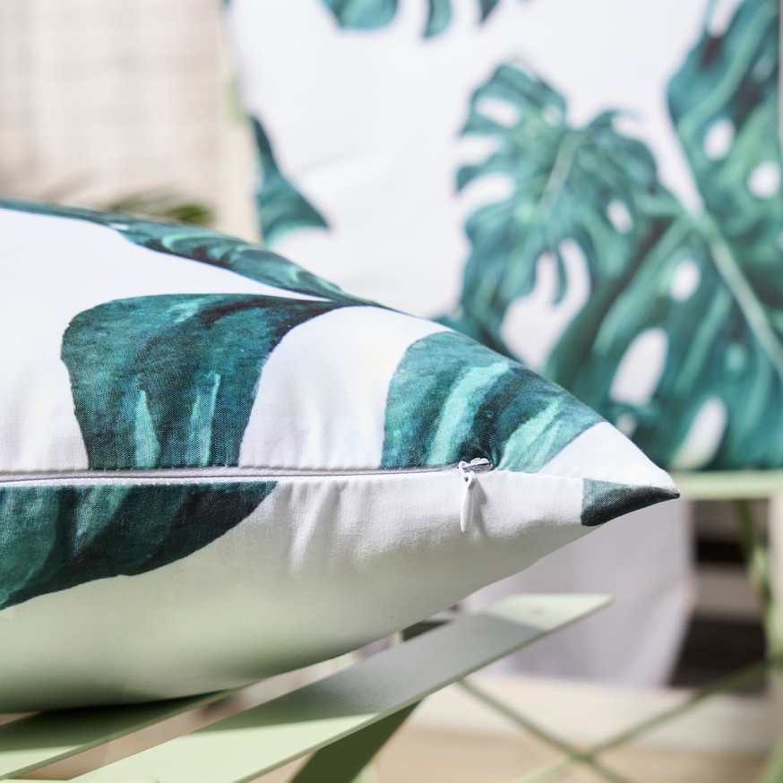 OHS Indoor/Outdoor Tropical Print Cushion Covers - Green/White