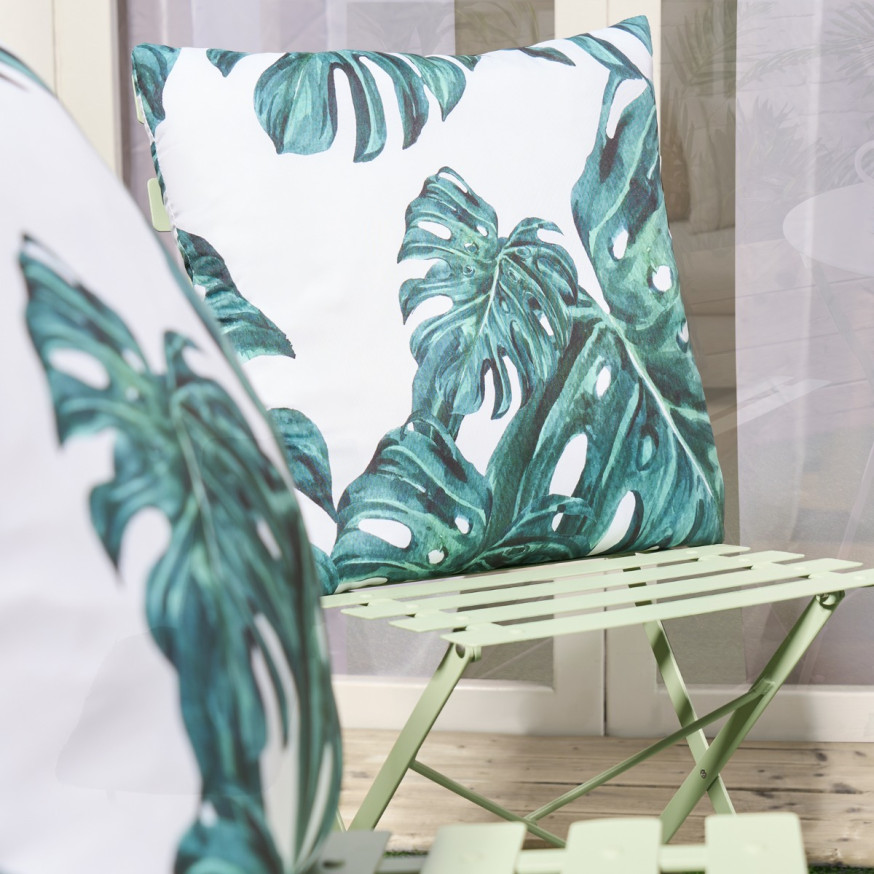 OHS Indoor/Outdoor Tropical Print Cushion Covers - Green/White