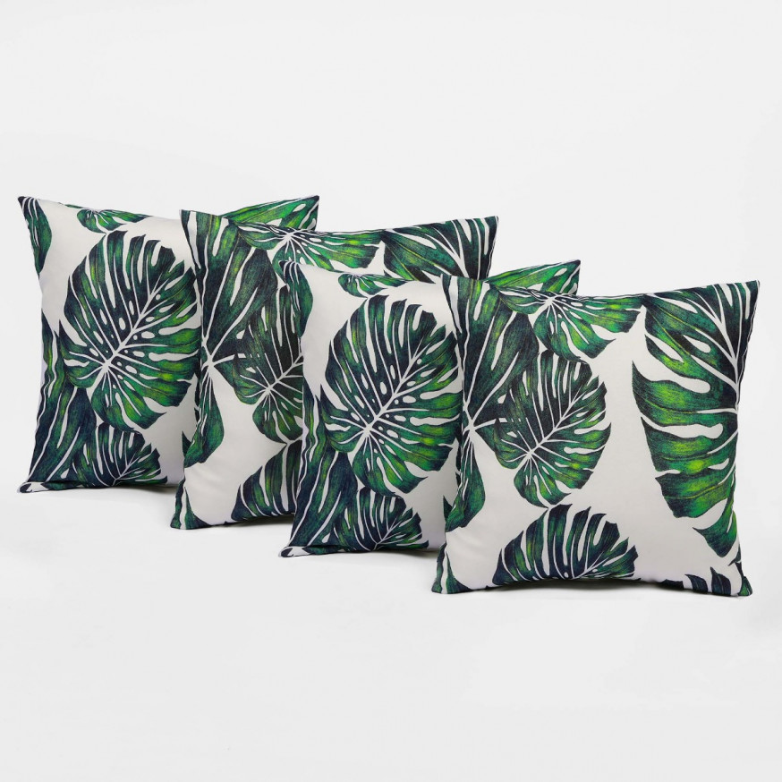 OHS Indoor/Outdoor Tropical Print Cushion Covers - Green/White