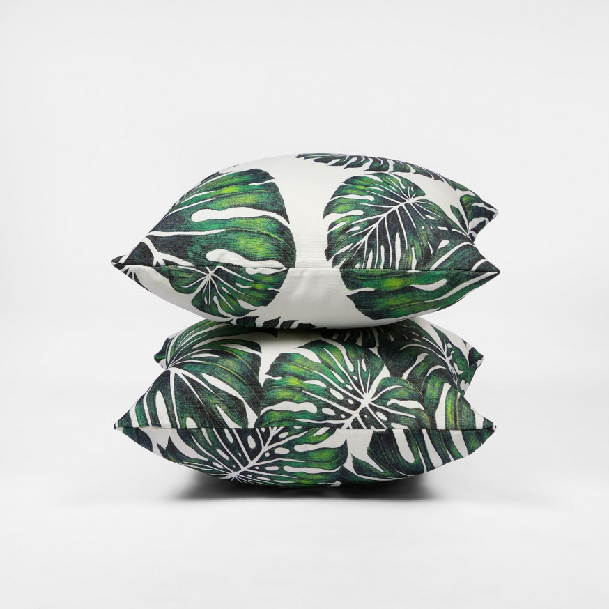 OHS Indoor/Outdoor Tropical Print Cushion Covers - Green/White