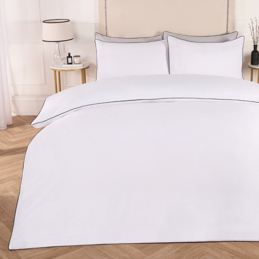 OHS Piped Edge Duvet Set, Black/White - King