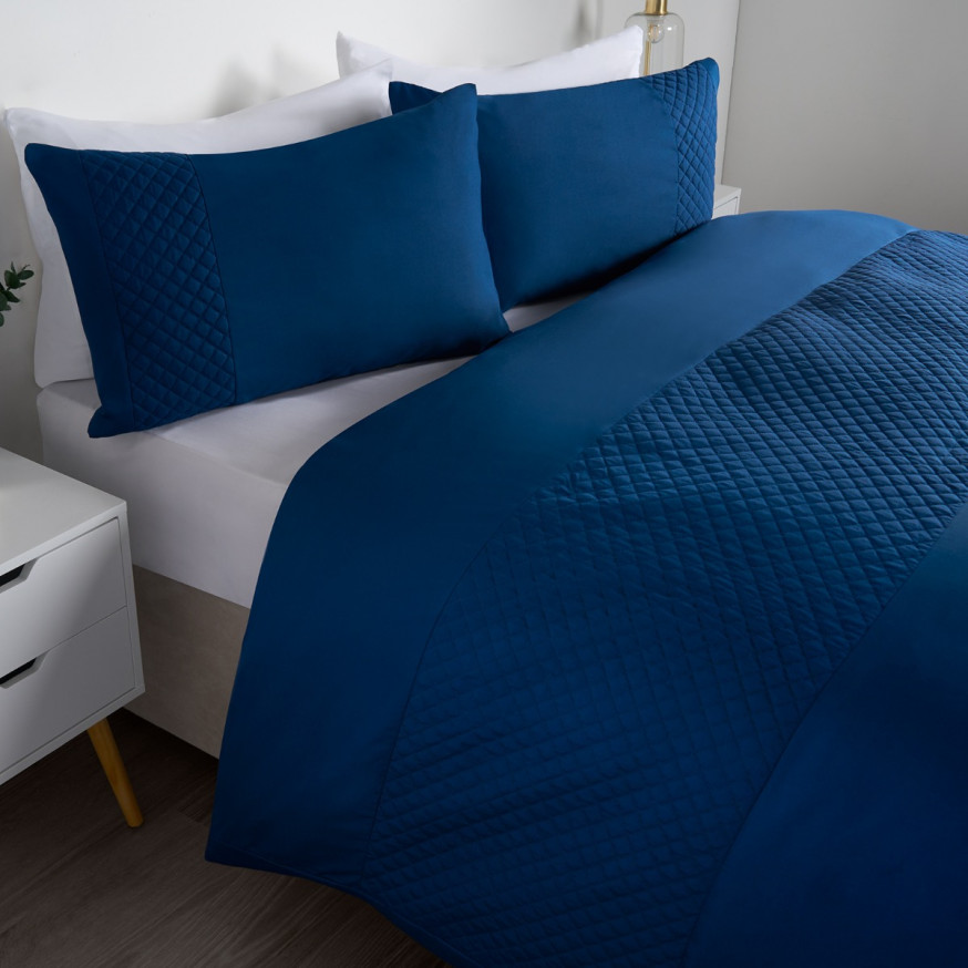OHS Pinsonic Grid Panel Duvet Set, Navy - Double