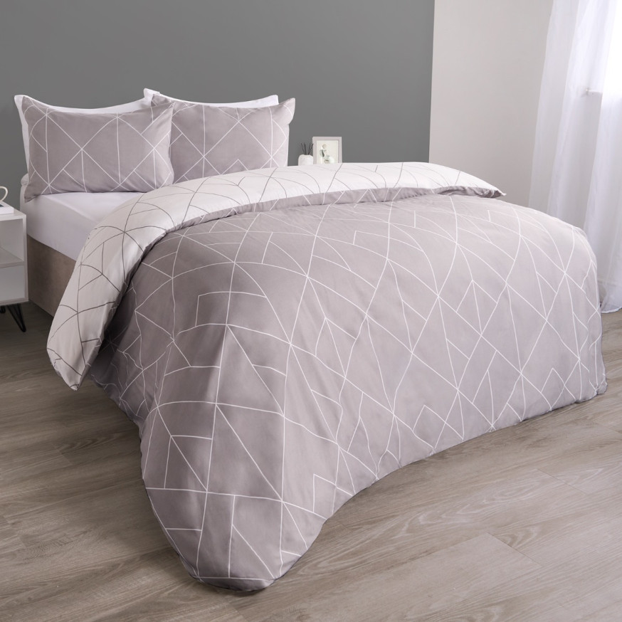 OHS Geometric Print Duvet Cover Set, Grey - King