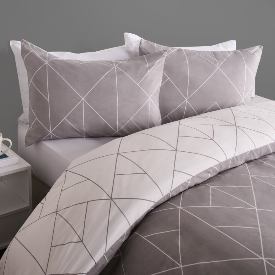 OHS Geometric Print Duvet Cover Set, Grey - King