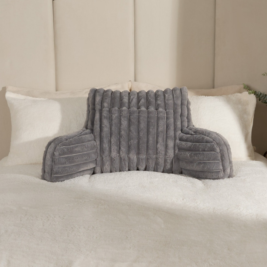 OHS Ribbed Faux Fur Cuddle Cushion with Heatable Pocket - Grey
