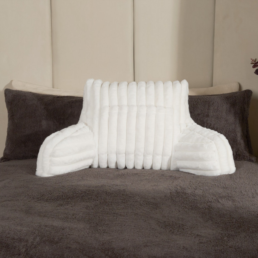 OHS Ribbed Faux Fur Cuddle Cushion with Heatable Pocket - Cream