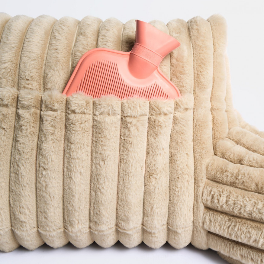 OHS Ribbed Faux Fur Cuddle Cushion with Heatable Pocket - Natural