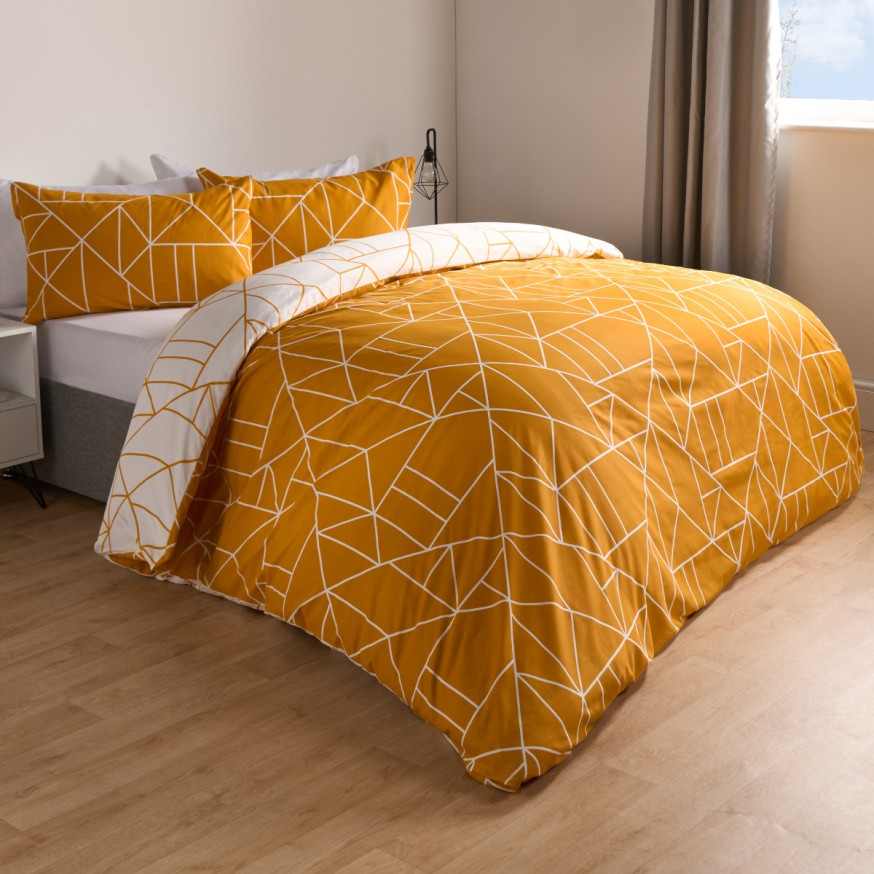 OHS Geometric Print Reversible Duvet Cover Set - Ochre