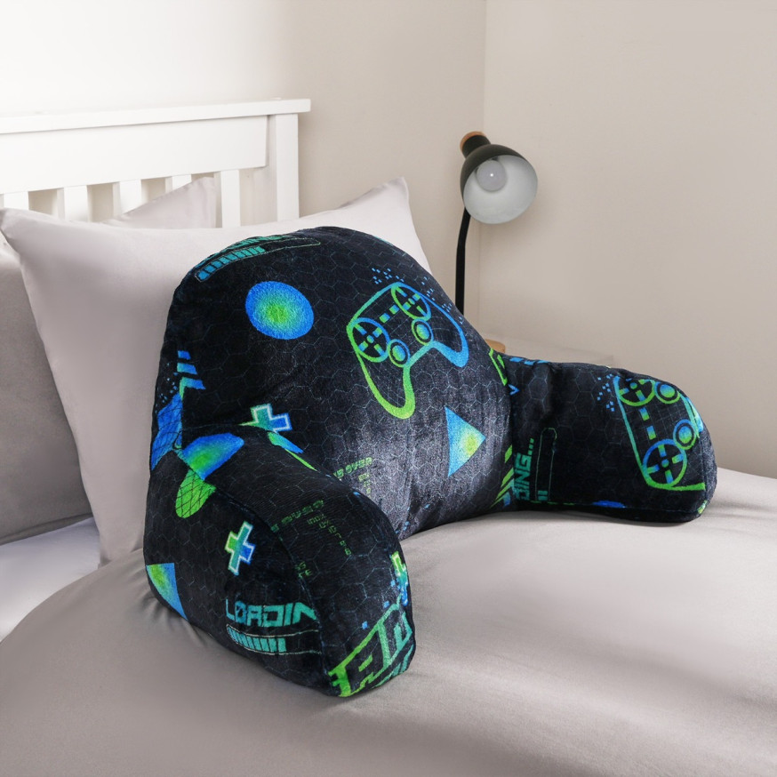OHS Kids Neon Gaming Fleece Cuddle Cushion - Black
