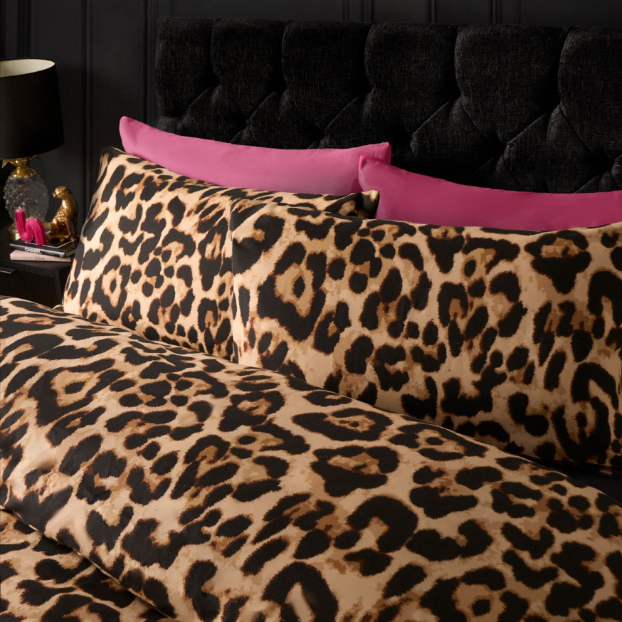OHS Leopard Print Duvet Cover Set, Natural - Double