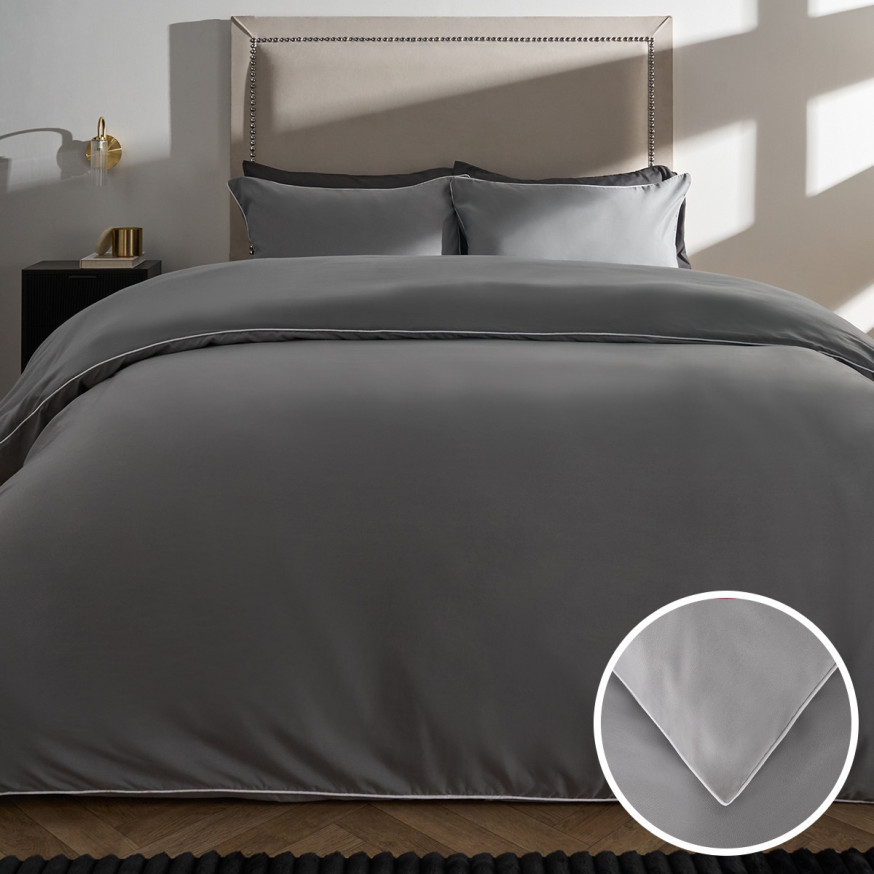 OHS Piped Edge Duvet Cover Set - Grey/White