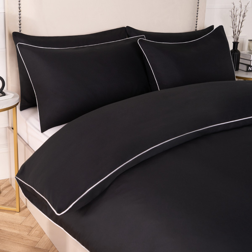 OHS Piped Edge Duvet Set - White/Black