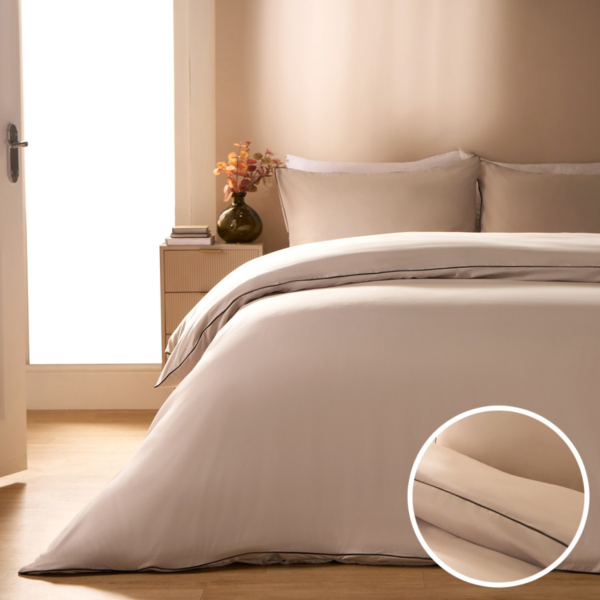 OHS Piped Edge Duvet Cover Set - Stone/Black