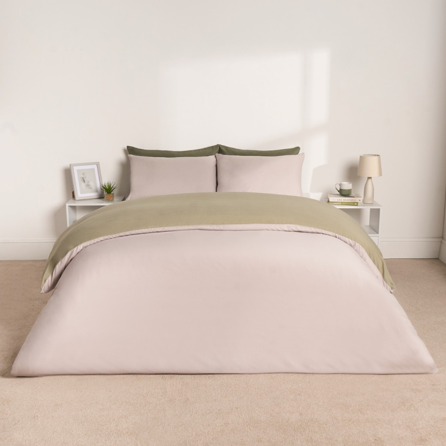 OHS Reversible Duvet Cover Set - Natural/Sage