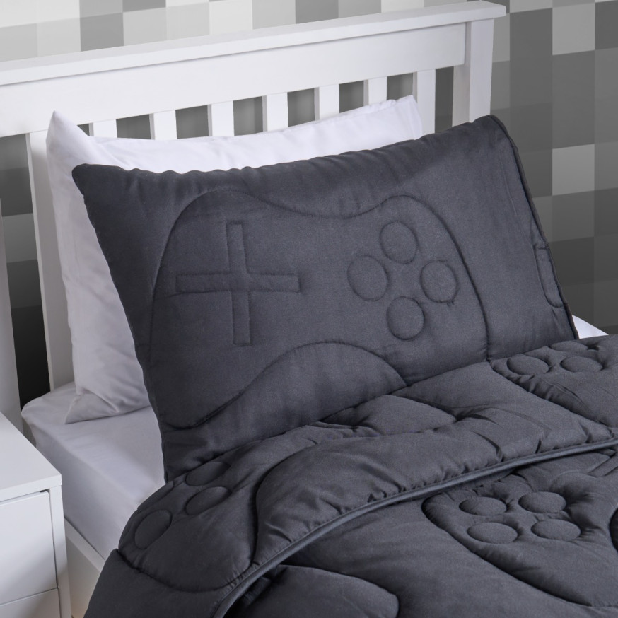 OHS Coverless Gaming Quilted 7.5 Tog Duvet Set, Black - Double