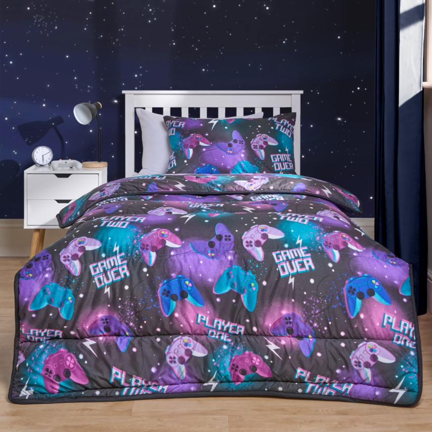 OHS Gaming Coverless 10.5 Tog Duvet Set, Neon - Single
