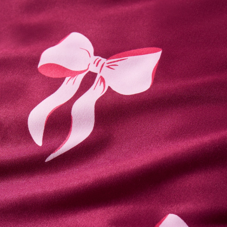 OHS Bow Print Reversible Duvet Cover Set - Burgundy/Pink