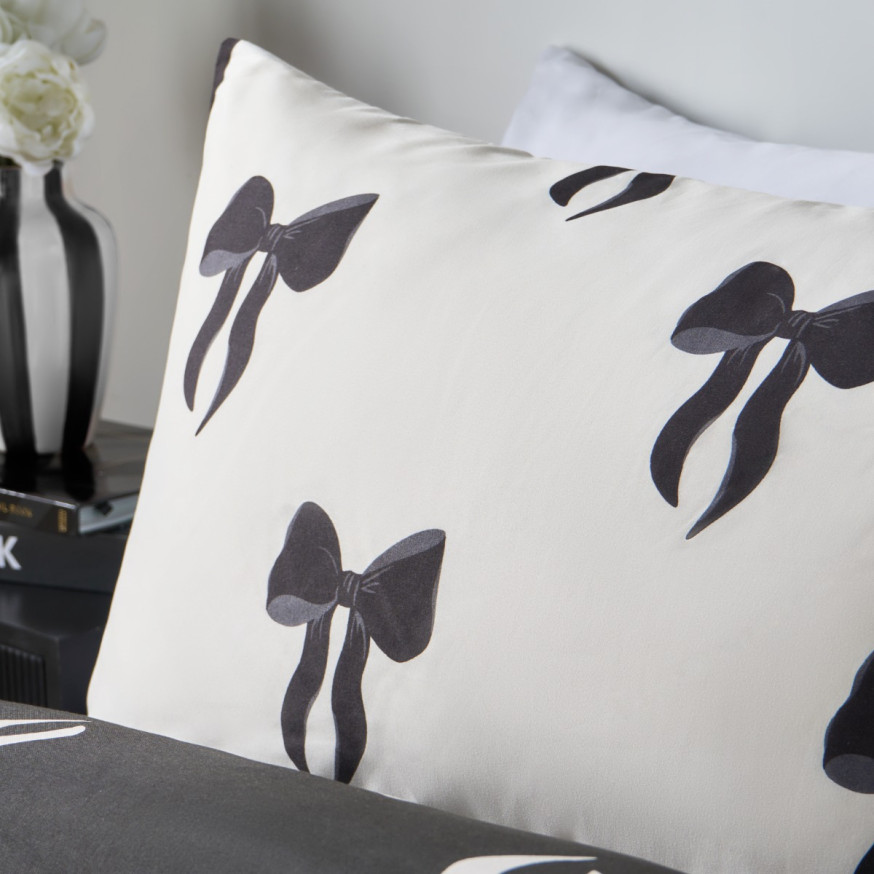OHS Bow Print Reversible Duvet Cover Set - Monochrome