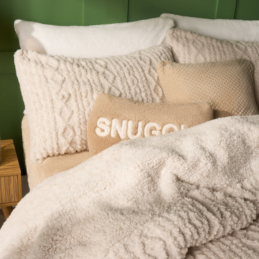 OHS Cable Knit Sherpa Fleece Duvet Cover Set, Natural - King