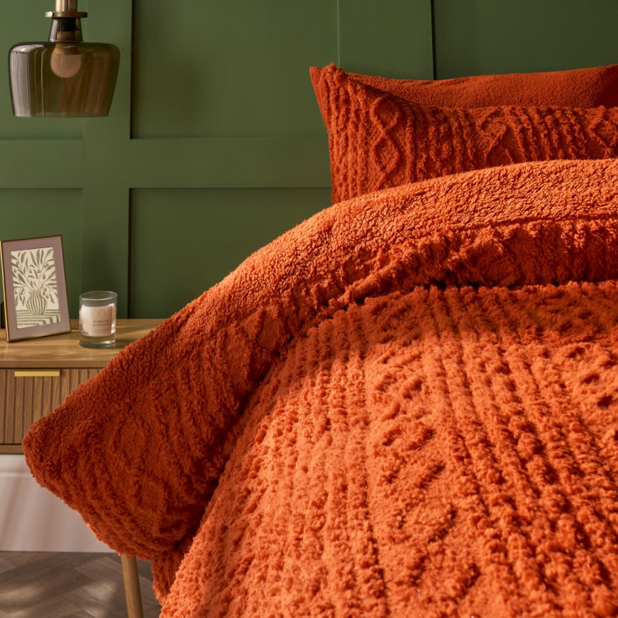 OHS Cable Knit Fleece Duvet Cover Set - Rust