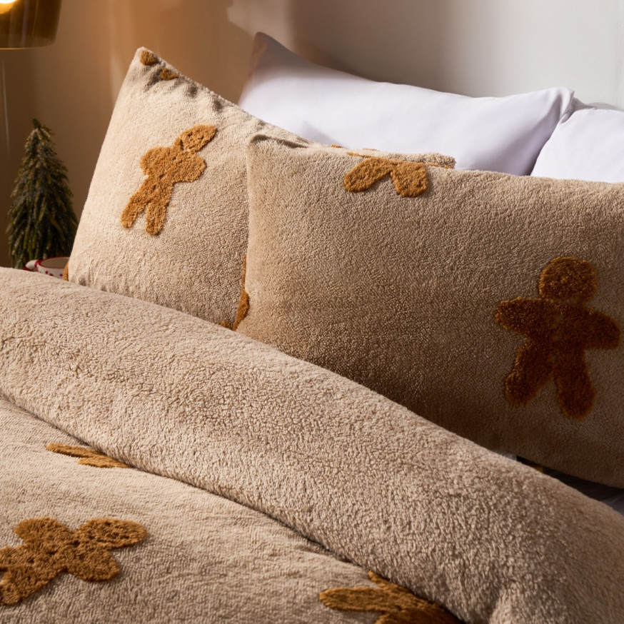 OHS Tufted Gingerbread Man Teddy Duvet Cover Set - Natural