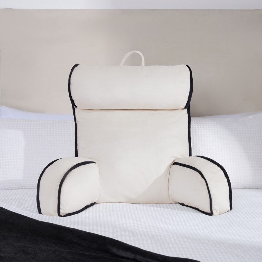 OHS Piped Edge Cuddle Cushion With Head Rest - Cream