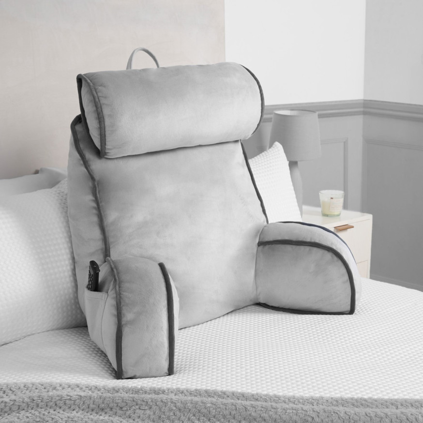 OHS Piped Edge Cuddle Cushion With Head Rest - Silver
